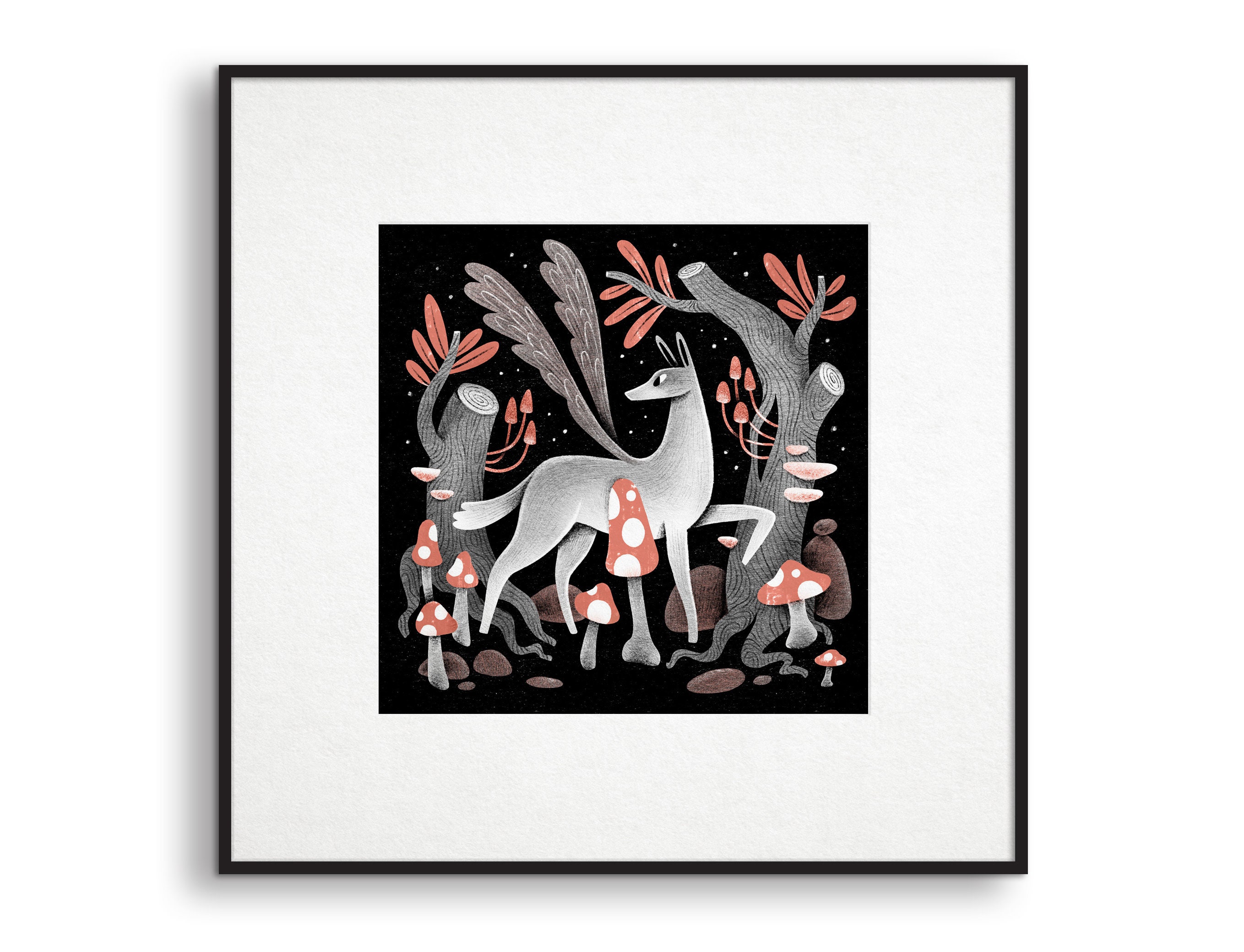 Winged Deer and the Magic Forest- Art Print - Etsy