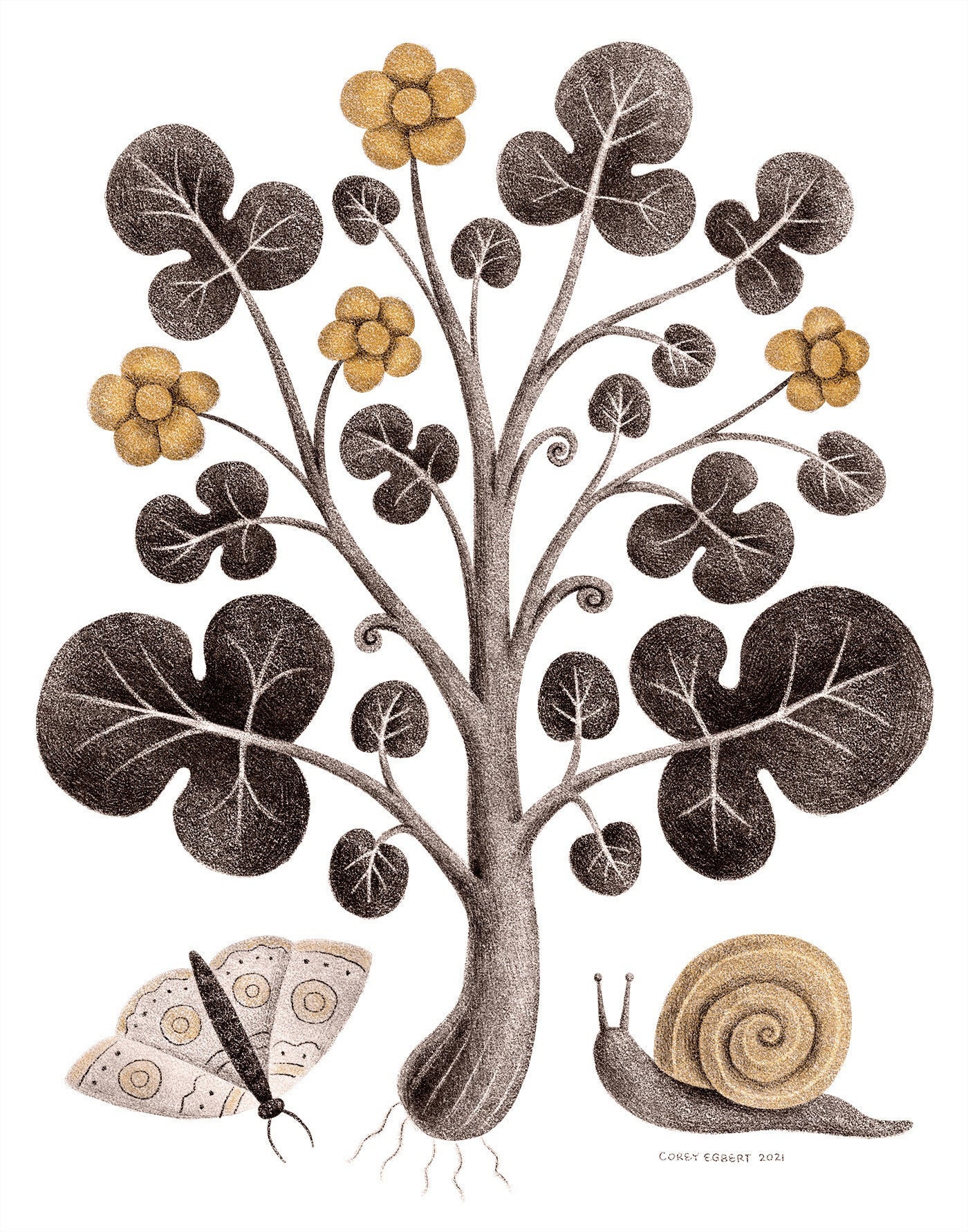 Medieval Art Inspired White Botanical Garden Illustration- Art Print - Etsy