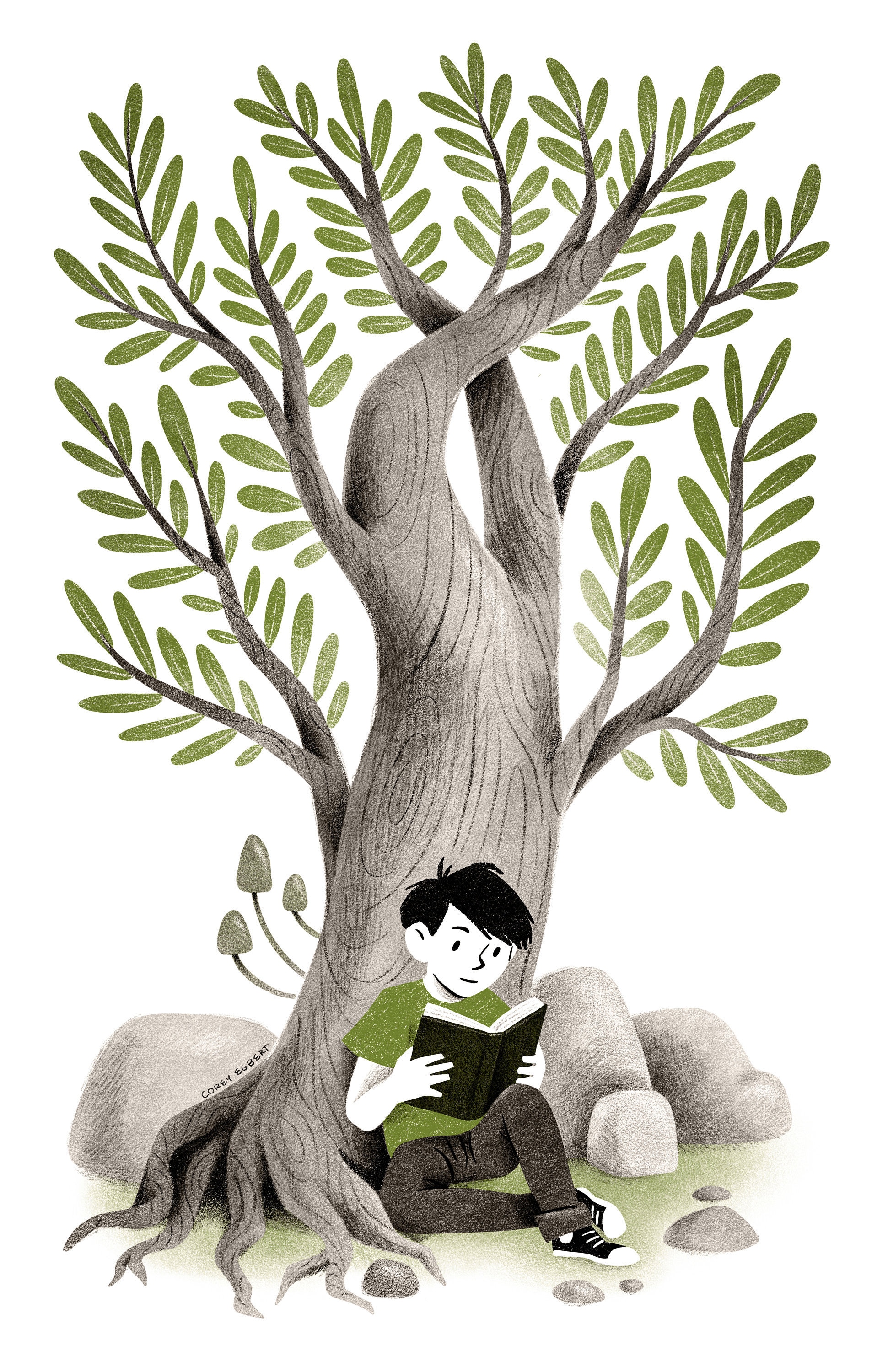 The Boy and His Cozy Reading Tree Illustration - Etsy