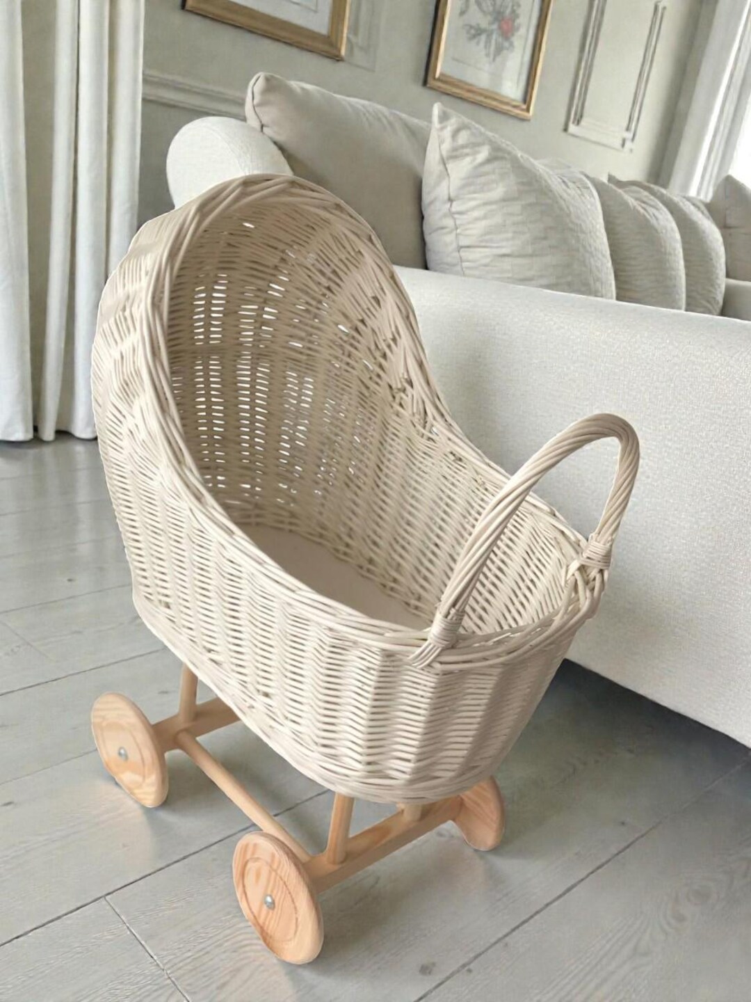 Natural Wicker Doll Pram Doll Stroller Baby Doll Carriage Wicker Baby ...
