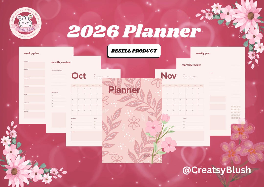 2026 Yearly Planner Editable, Custom Productivity Tracker PDF, Resell ...