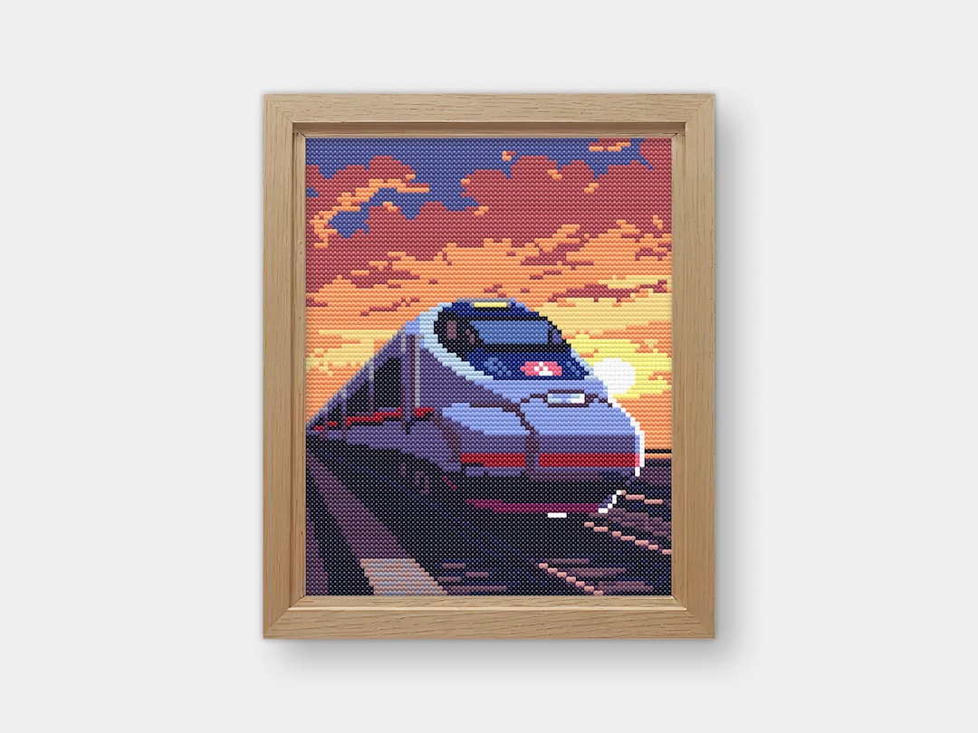 Japanese Bullet Train Cross Stitch Pattern, Shinkansen Sunset PDF ...