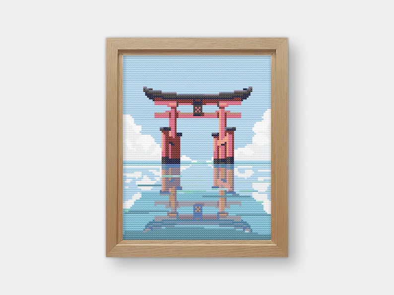 Japanese Torii Gate Cross Stitch Pattern, Zen Landscape Embroidery (PDF ...