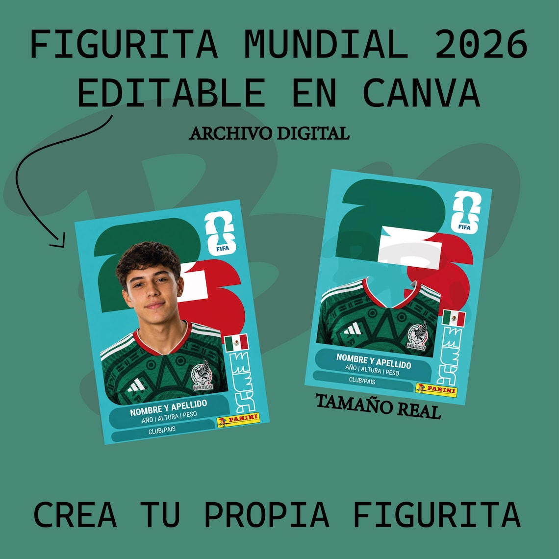 Figurita Mundial Mexico 2026 link Editable en Canva | Plantilla ...
