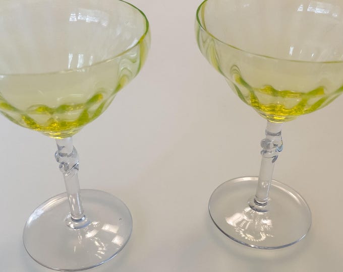 Two Vintage RARE Vaseline Glass Champagne Coupes 5" Art Deco Stemware ...