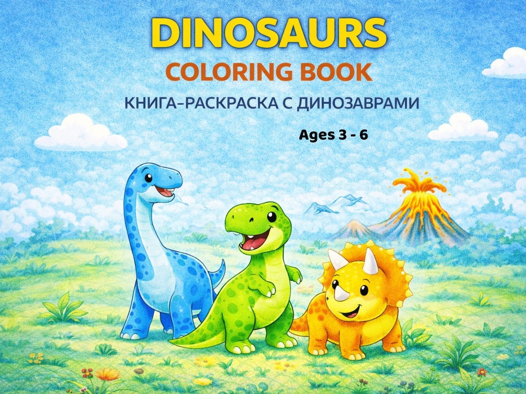 Dinosaurs Coloring Book for Kids English Russian Bilingual Printable ...