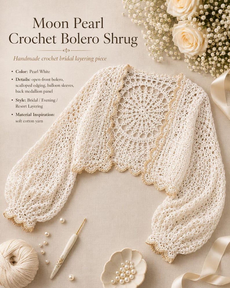Ivory Lace Bolero Crochet Pattern PDF, Bridal Shrug Cardigan, Openwork ...