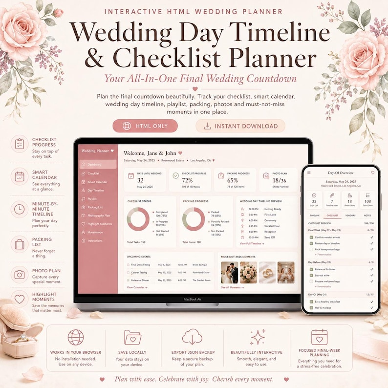Wedding Day Timeline & Checklist Planner (HTML Download) - Etsy UK