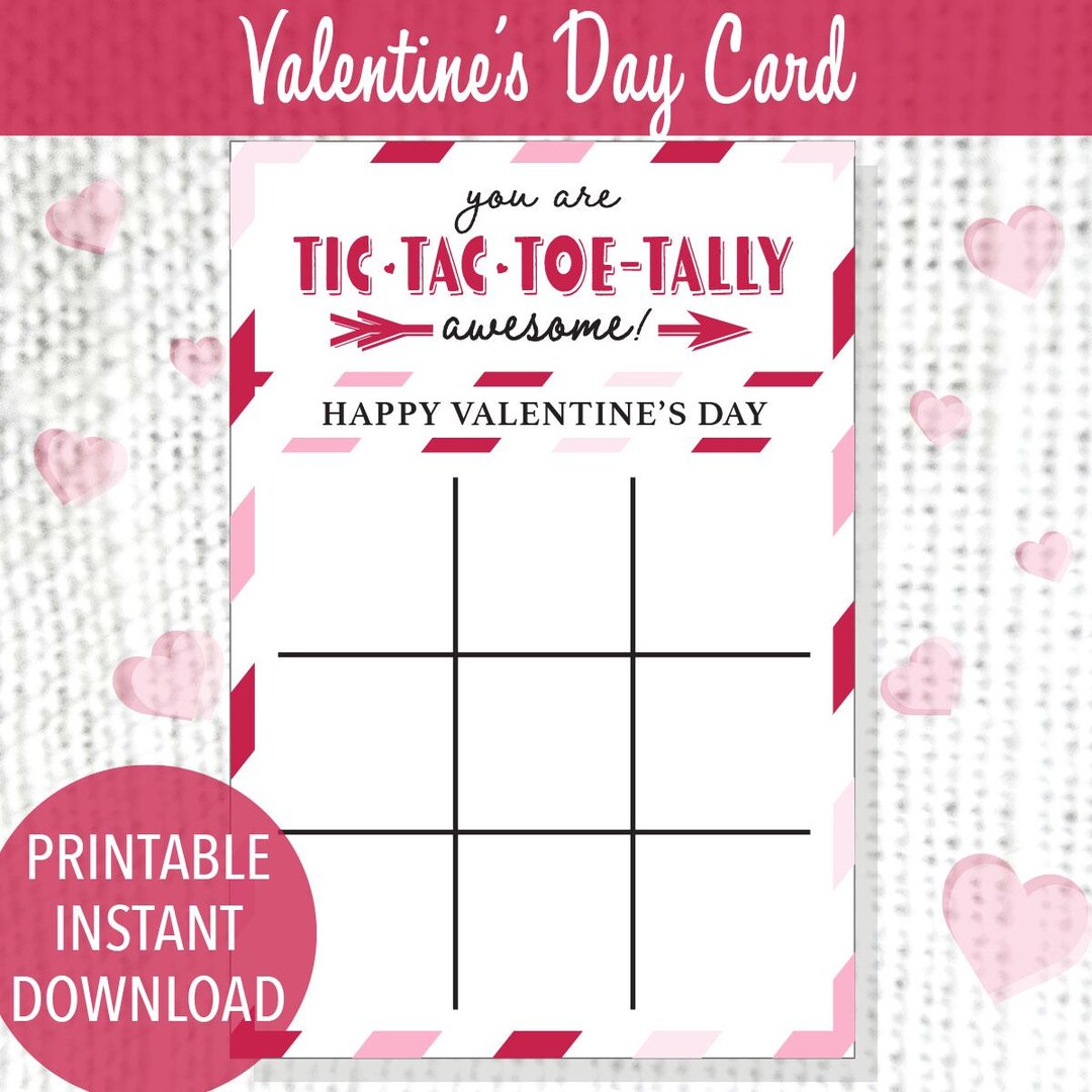 Tic Tac Toe Valentine's Day Printable Card for Kids Gifts - (instant ...