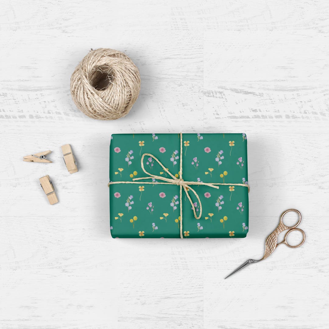 Wildflower Wrapping Paper, Double Sided Gift Wrap, 3 Sheets, Painted ...
