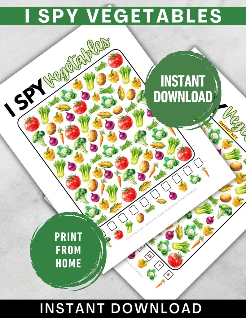I Spy Vegetables Printable Game for Kids | Vegetable Counting Activity ...