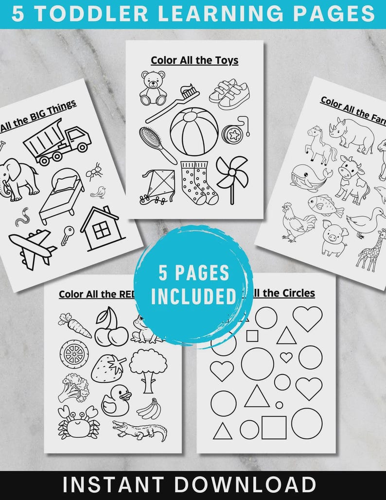 Toddler Coloring Pages | Shapes & Colors Matching Printable | Preschool ...