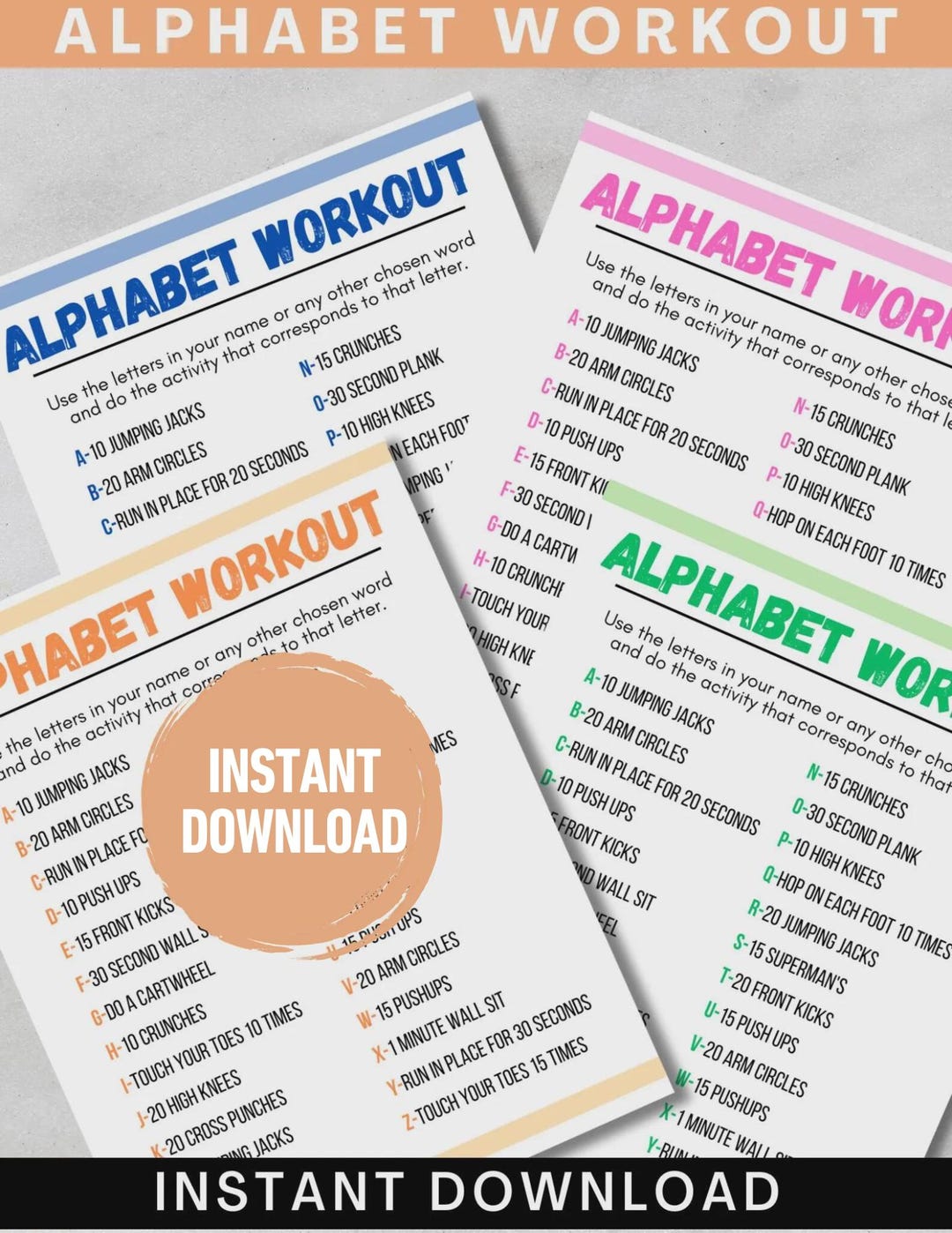 Alphabet Exercise Game for Kids | Gross Motor Activity Printable | ABC ...