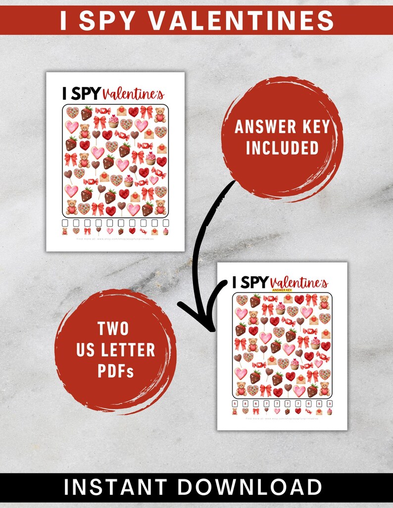 Valentines Day I Spy Printable Game for Kids | Valentine Activity Sheet ...
