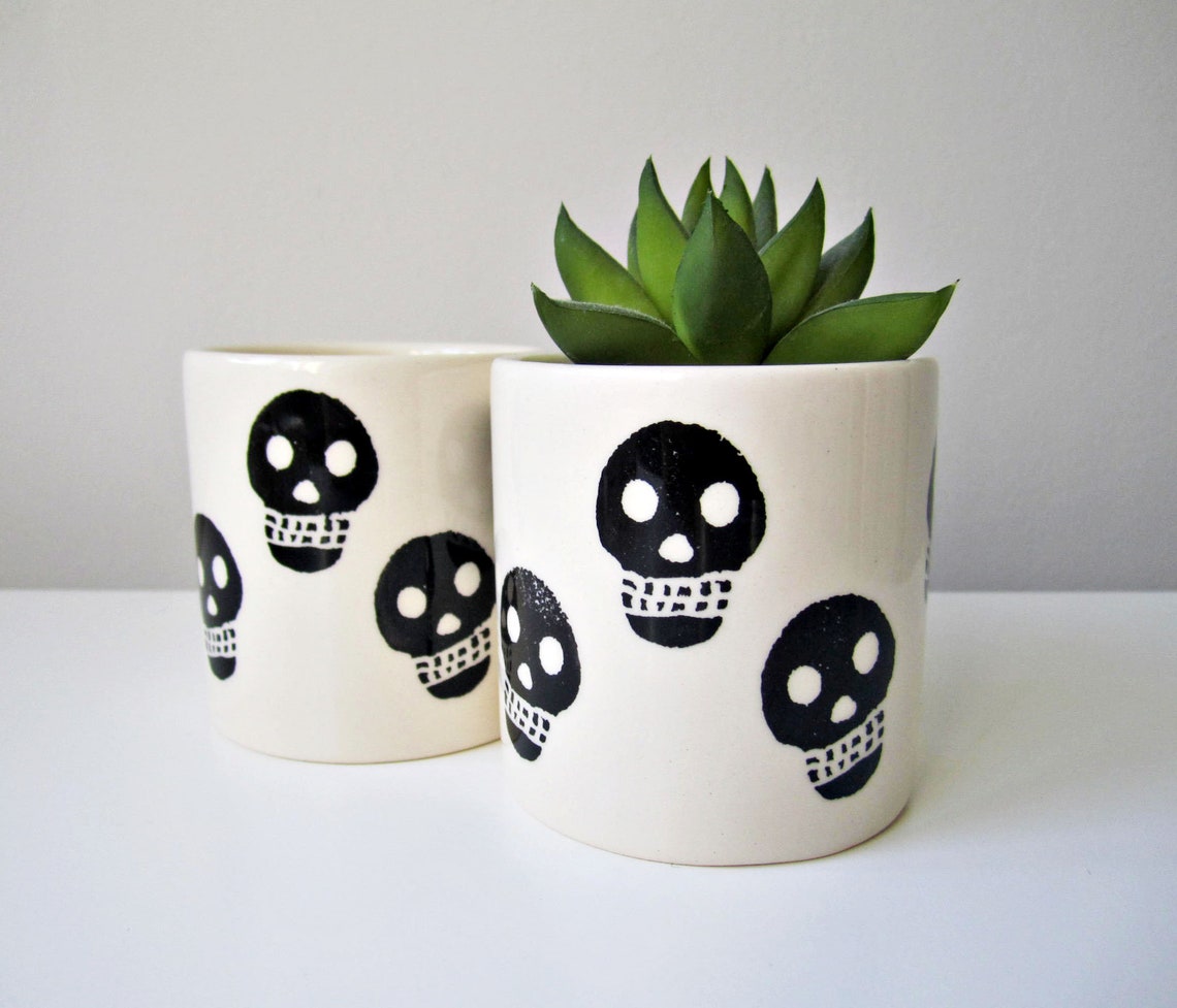 Skull Pot Cacti Pot Mini Ceramic Pot Skull Print Skull - Etsy