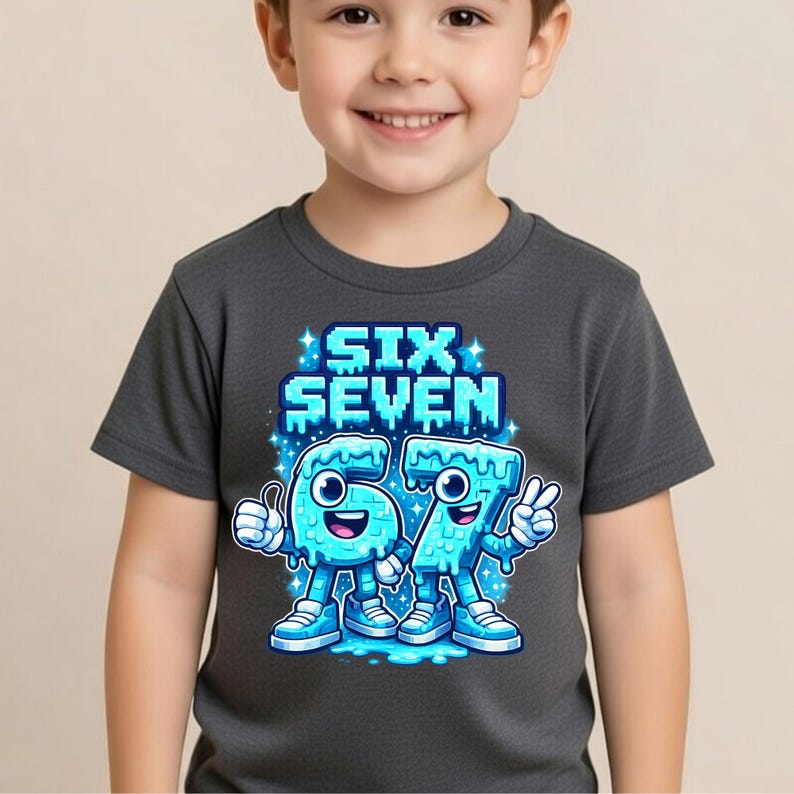 67 PNG Six Seven Ice Cream Drip Meme | Gen Alpha Gaming Kids Shirt ...
