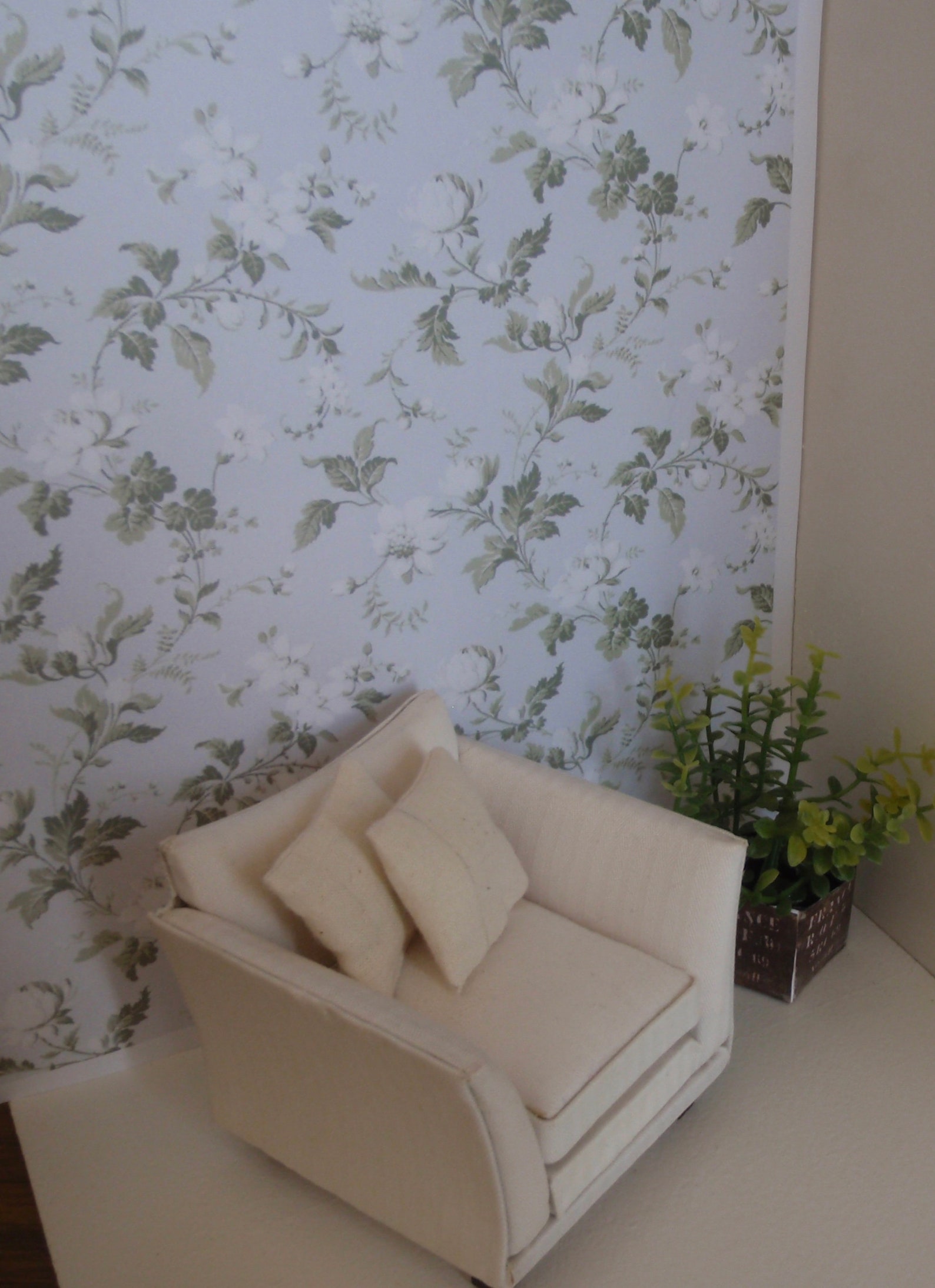 Dollhouse Wallpaper White Magnolia Light Grey Background PDF 1:12 Scale ...