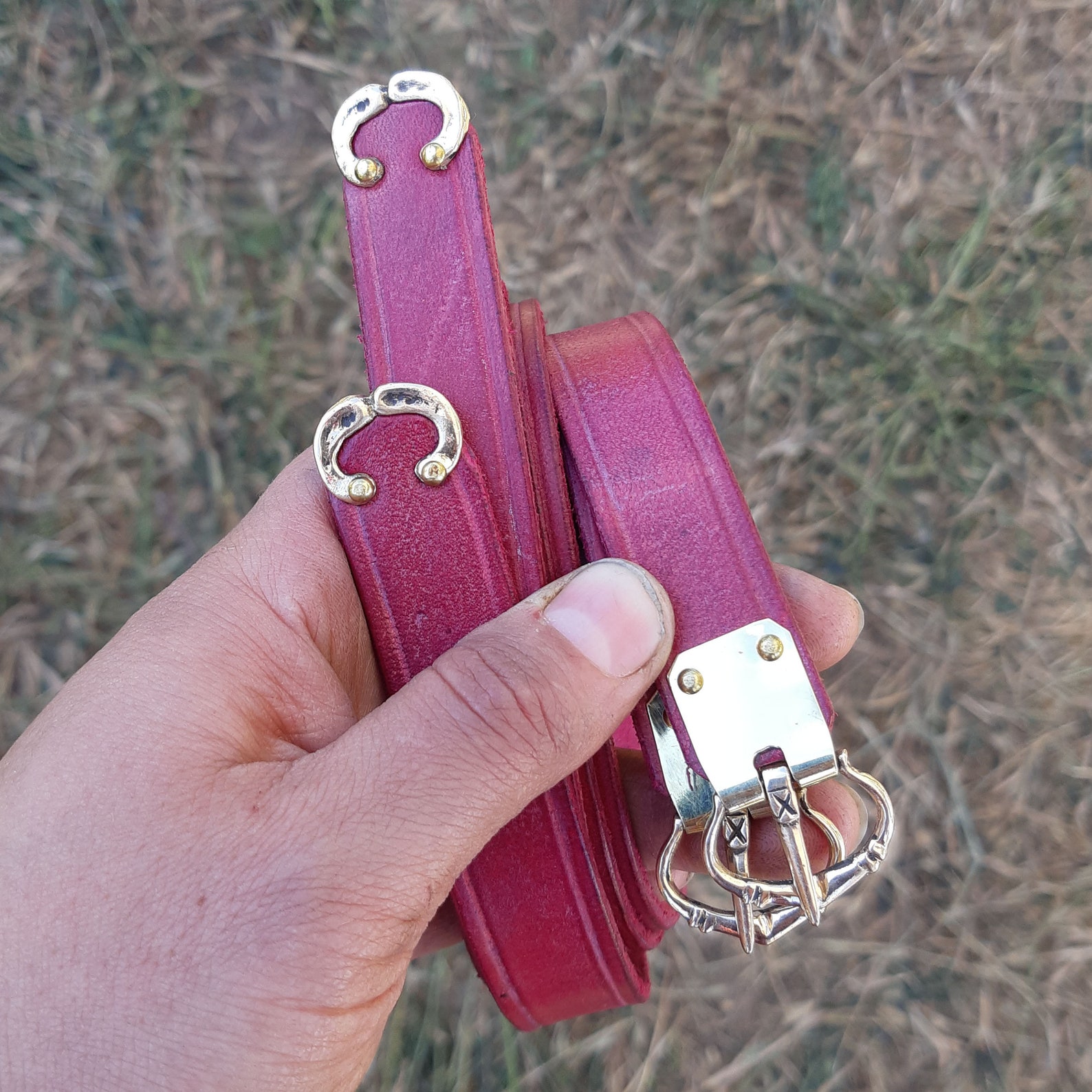 Medieval garters 3/4 inch brass fittings red garter Thames | Etsy