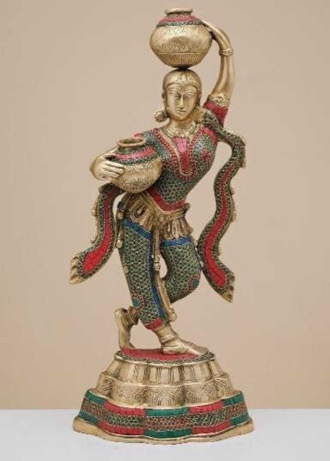 Brass Lady With Pot, Lady Figure Carring Pots, Beautiful Lady Stutes ...
