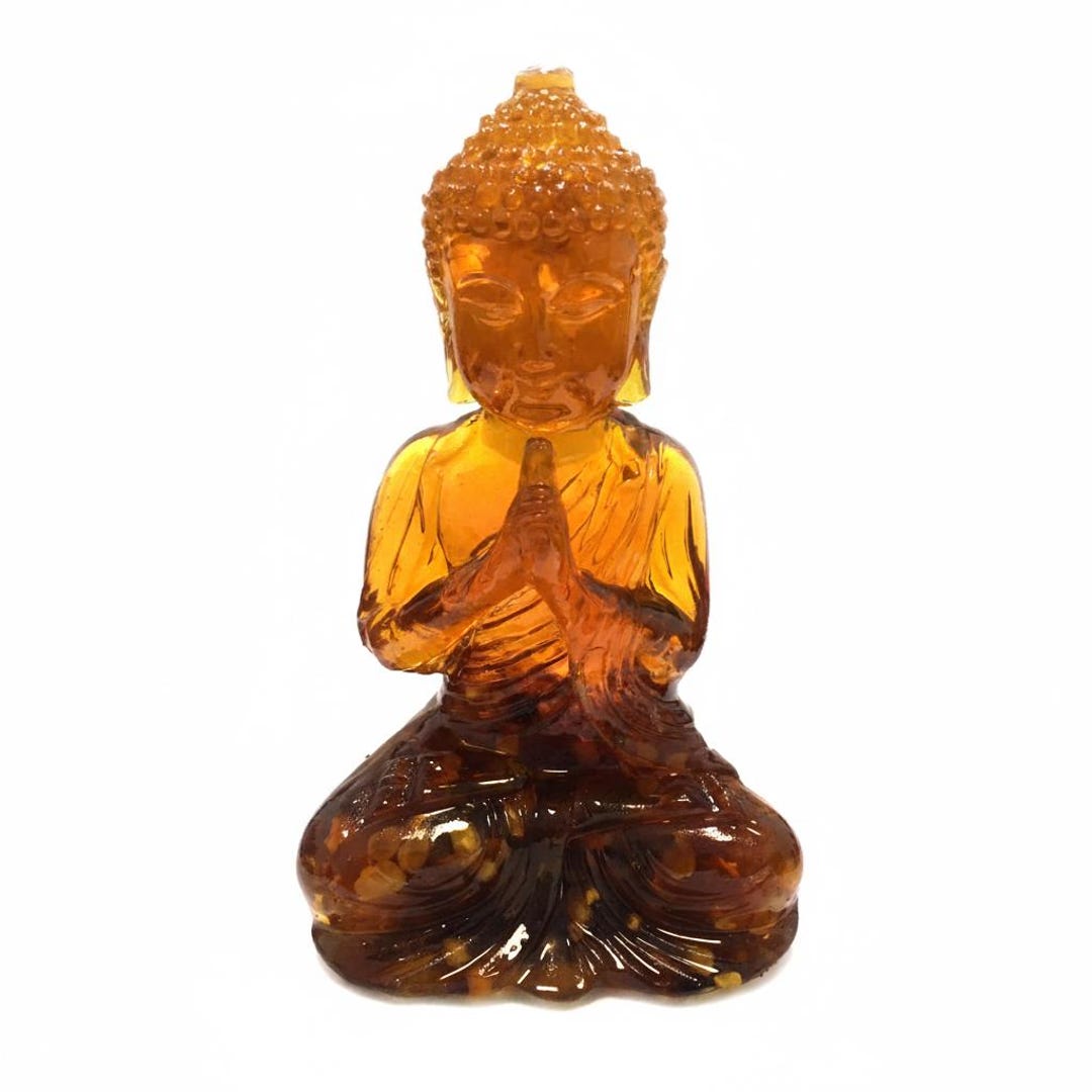 Amber Buddha Figurine – Handmade Baltic Amber Sculpture, Meditation ...