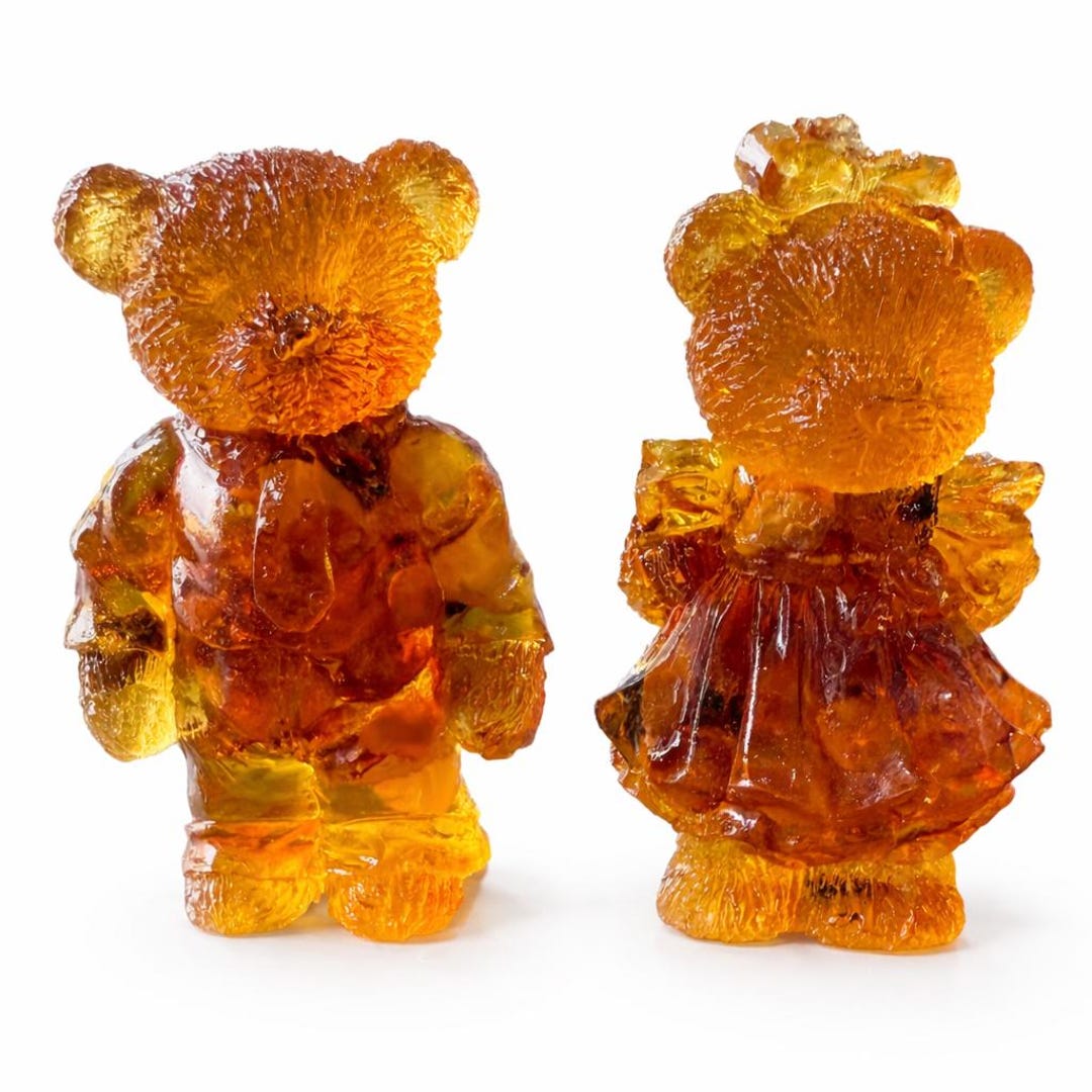 Amber Bear Couple Figurine | Natural Baltic Amber Teddy Bears ...