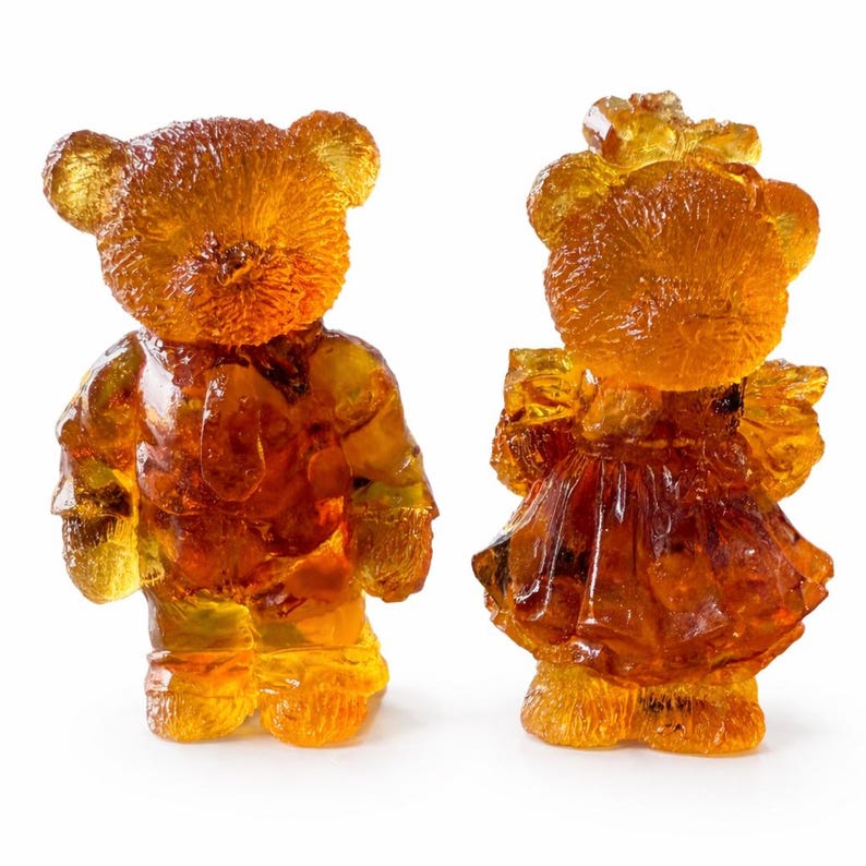 Amber Bear Couple Figurine | Natural Baltic Amber Teddy Bears ...