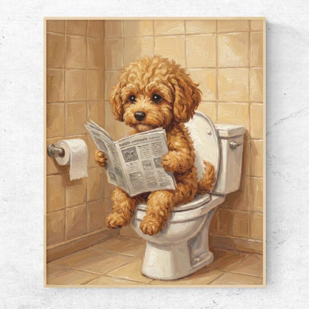 Funny Cavapoo Bathroom Print | Oil Painting Style Puppy Art (digital ...