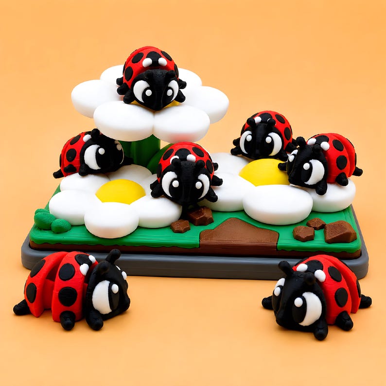 Ladybug Mini Playset With Daisy Garden, 3D Printed Figurines, Cute Desk ...