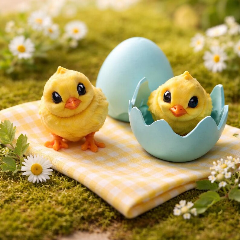 3D Printed Articulated Baby Chick Toy With Egg, Flexi Toy and Desk ...