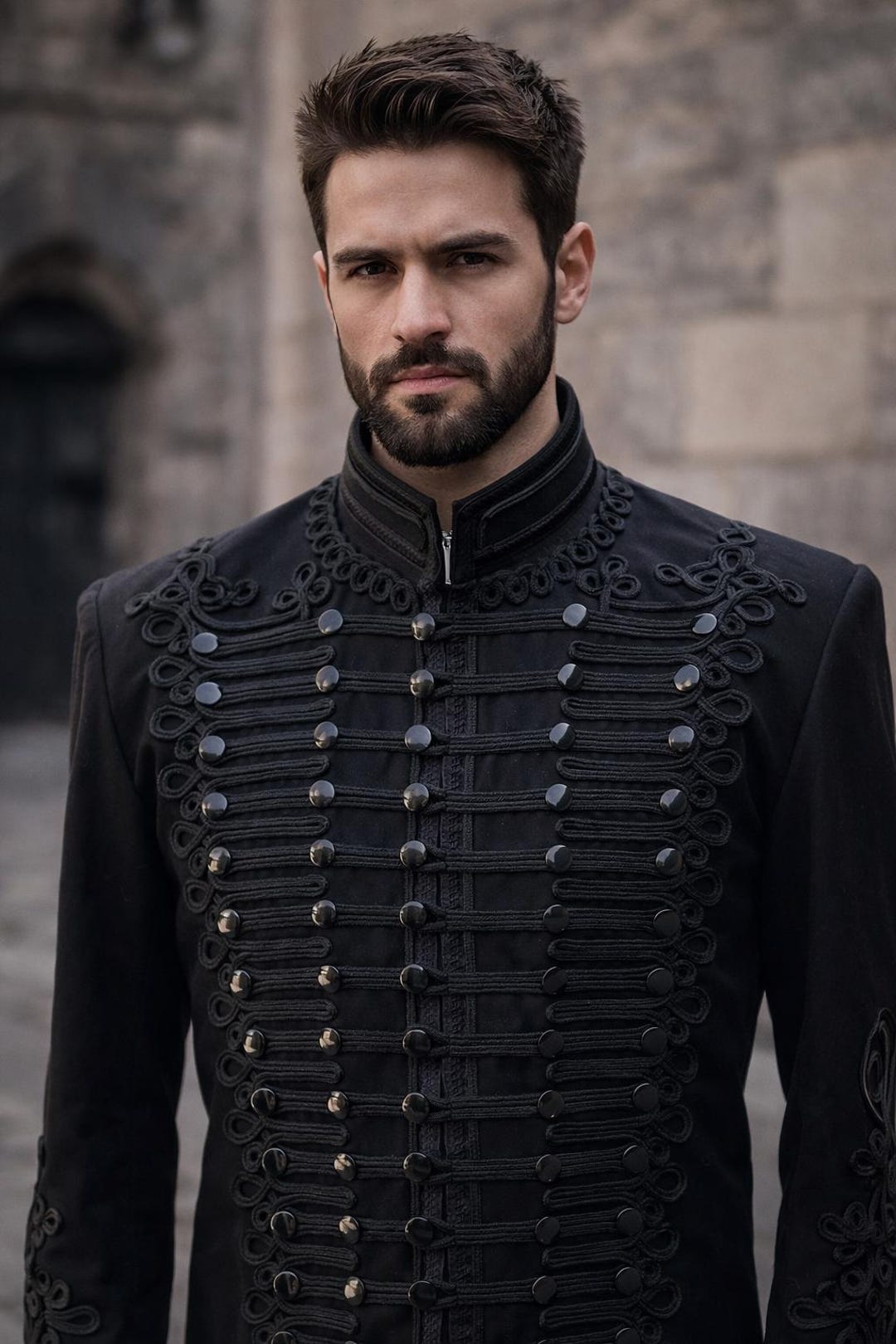 Men’s Black Steampunk Military Jacket – Napoleonic Wool Pelisse Tunic ...