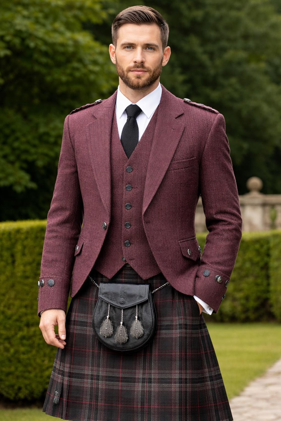 Men’s Tweed Argyle Kilt Jacket & 5 Button Vest – Scottish Wedding ...