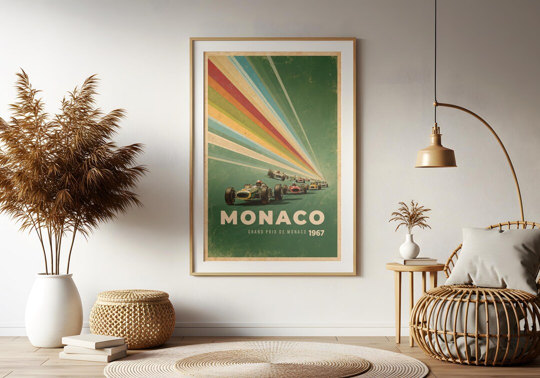 Formula 1 Poster, 1967 Monaco Vintage Art Print, Retro Formula One Wall ...