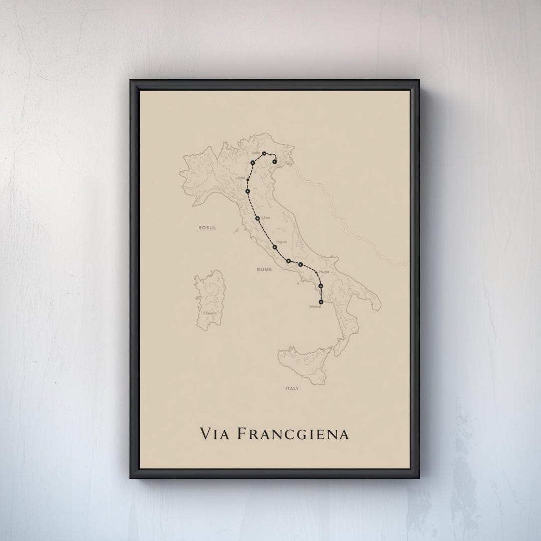 Via Francigena Route Map Poster Minimalist Pilgrimage Wall Art A4 Print ...