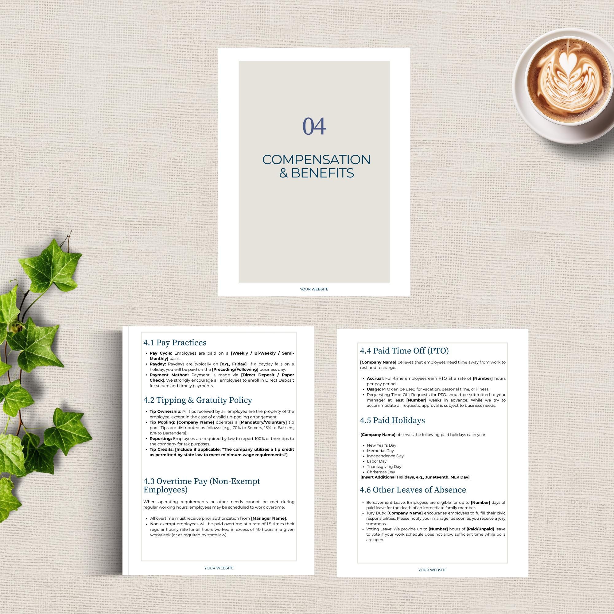 Restaurant Employee Handbook Template | Hospitality Policy Manual ...