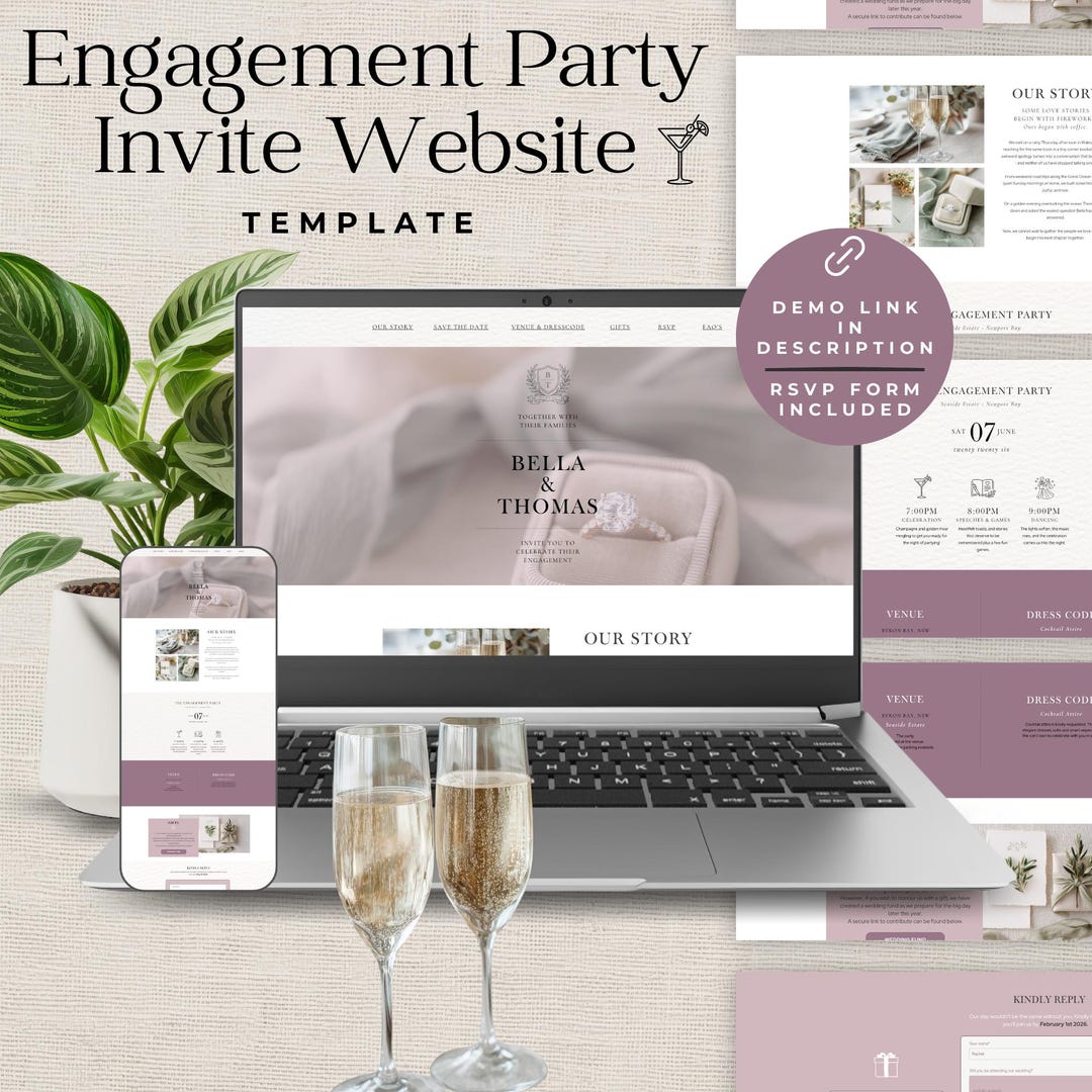 Engagement Party Invite Website Template | Editable in Canva | Built in ...