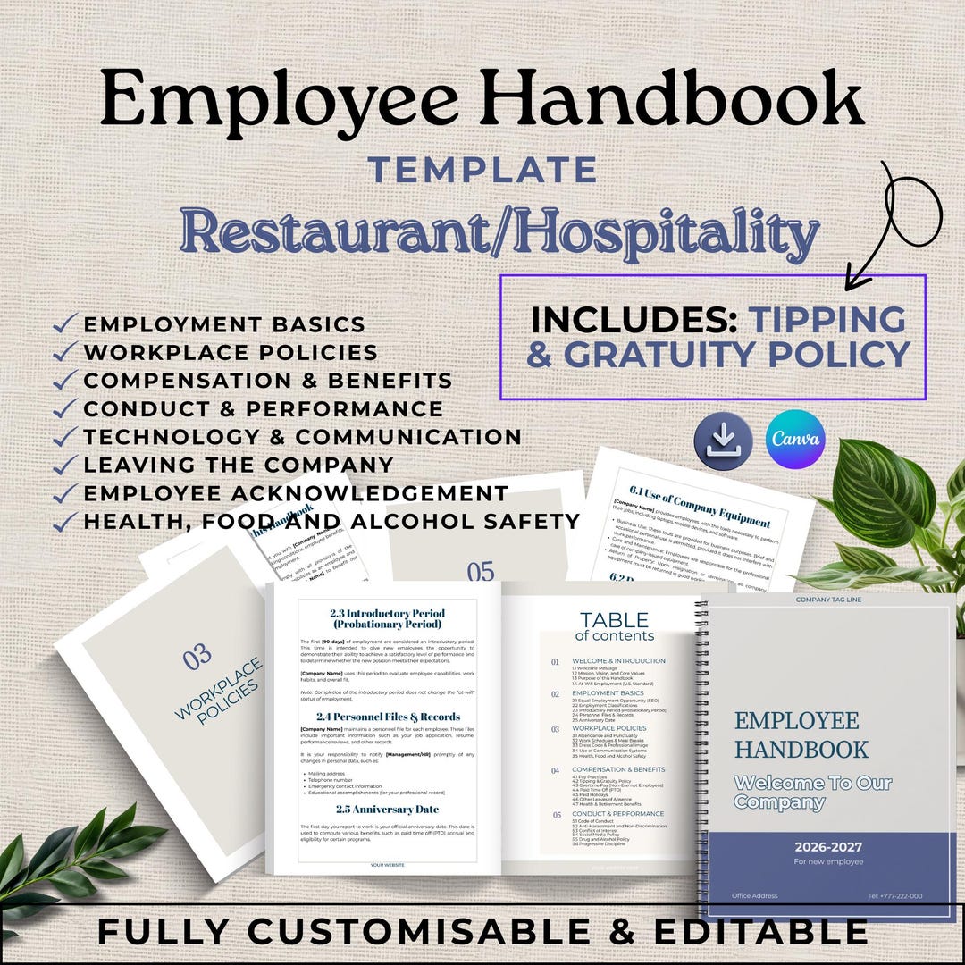 Restaurant Employee Handbook Template | Hospitality Policy Manual ...