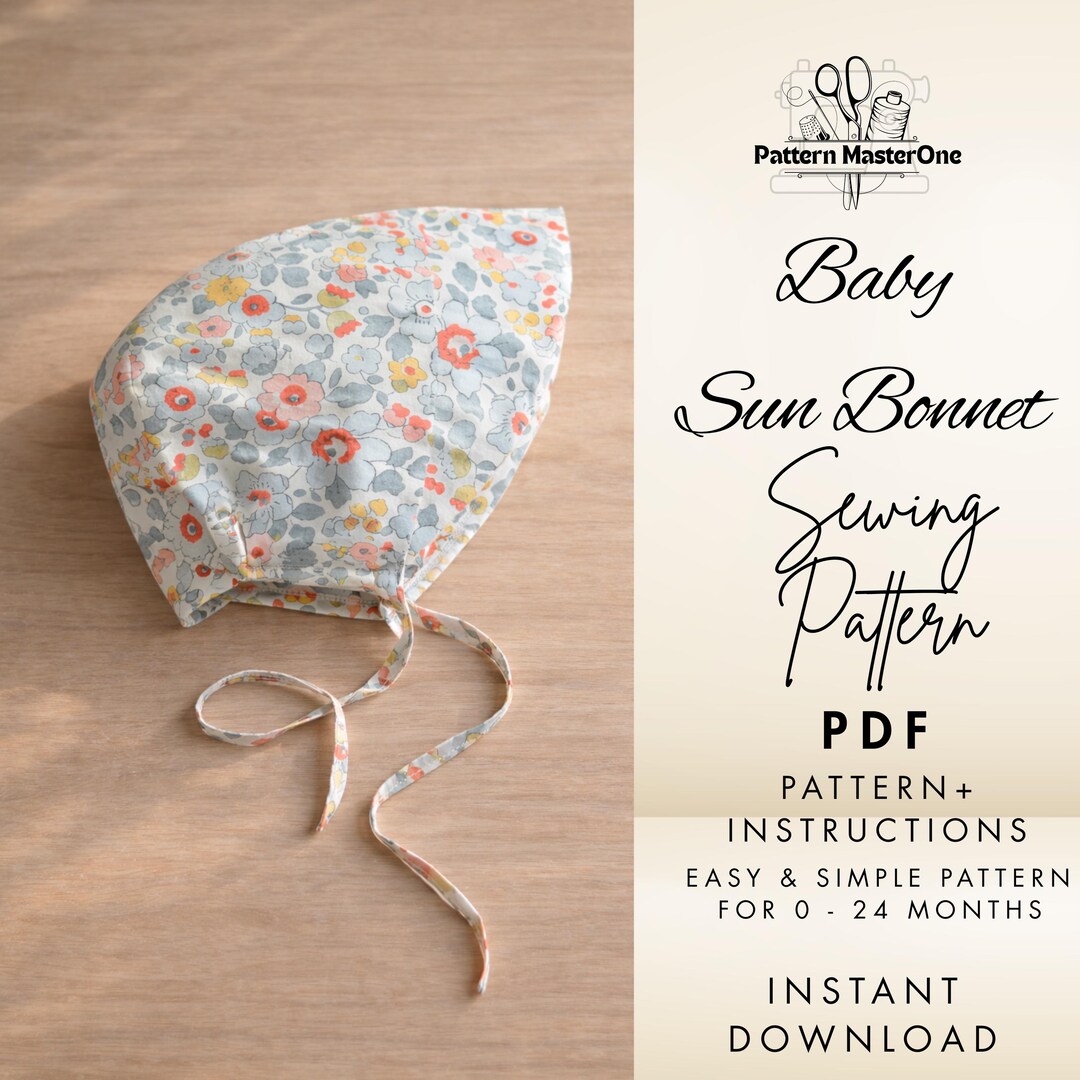 Baby Sun Bonnet Sewing Pattern PDF, 0-24 Months Baby Hat Pattern ...