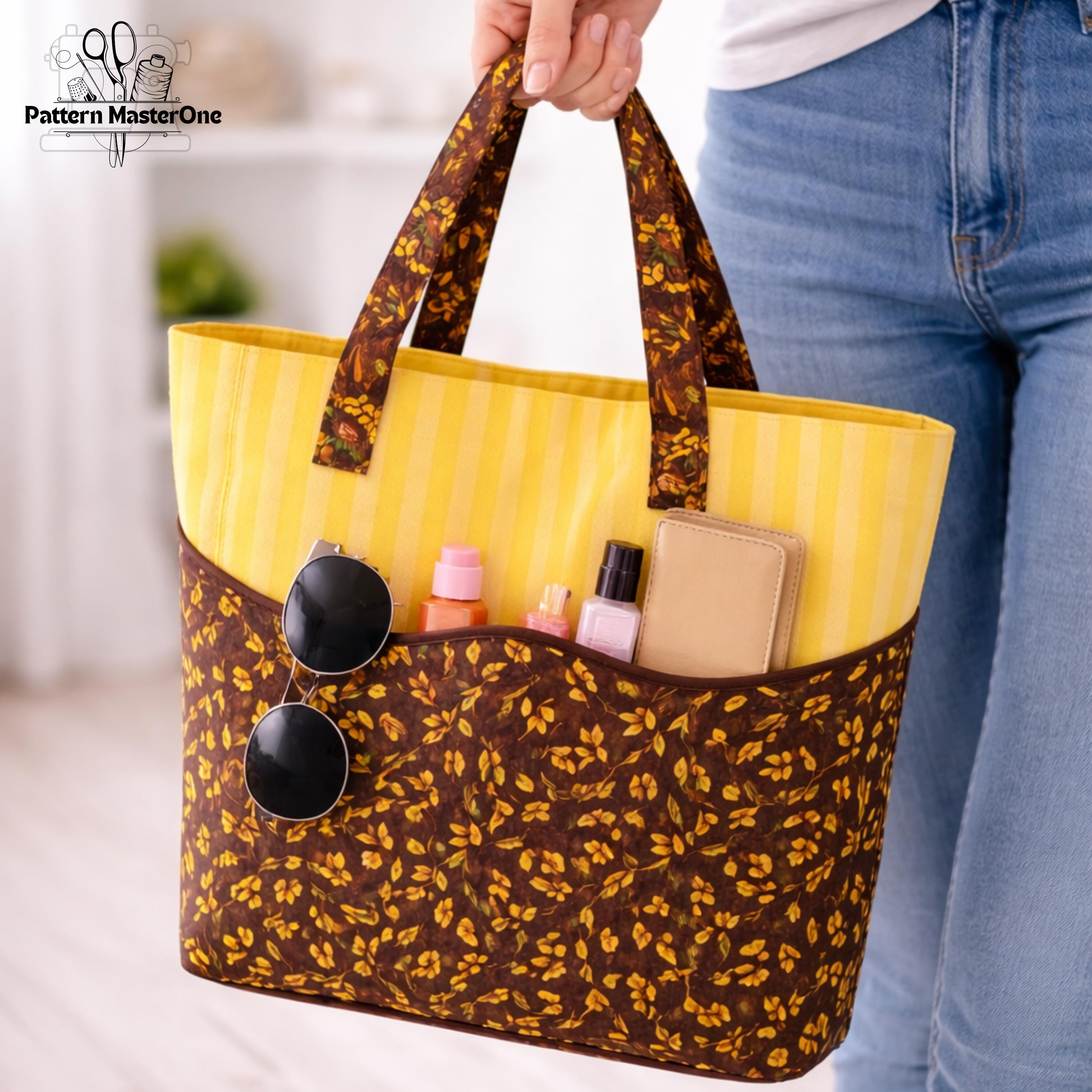 Stylish Pocket Tote Bag Sewing Pattern PDF, Easy Tote Bag Pattern, Step ...