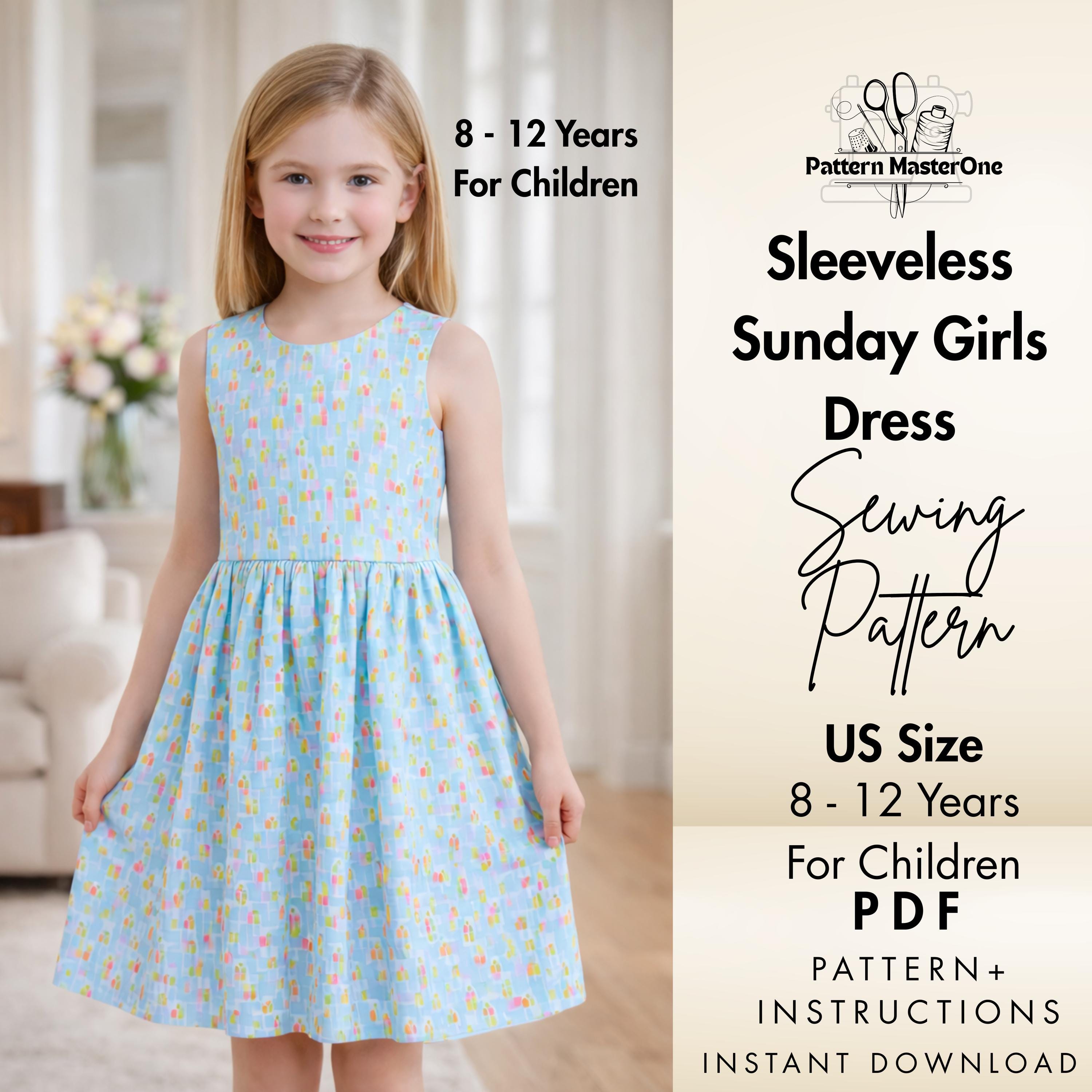 Sleeveless Sunday Girls Dress Sewing Pattern PDF, Kids Dress Tutorial ...