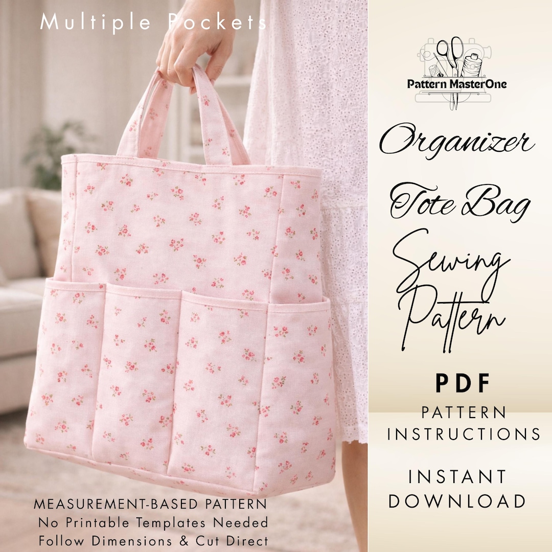 Organizer Tote Bag Sewing Pattern PDF, Multi Pocket Tote Bag, Step by ...