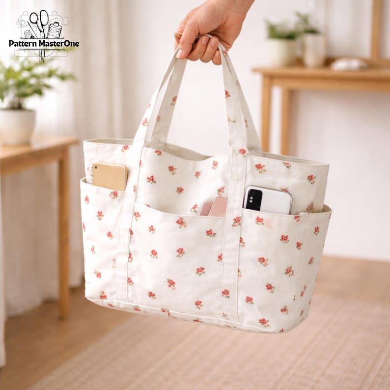 Multi Pockets Tote Bag Sewing Pattern PDF, Canvas Shopper Bag, Step by ...