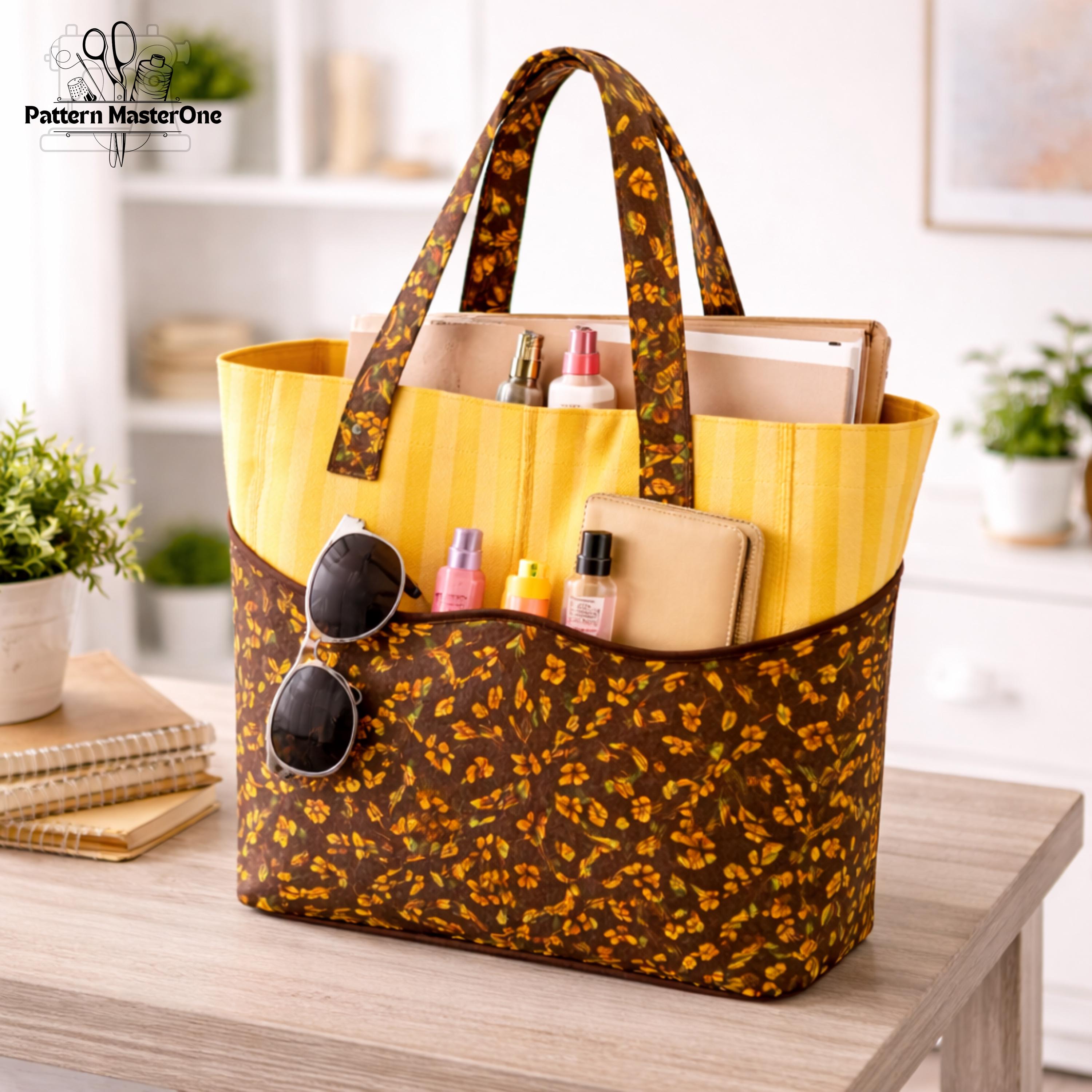 Stylish Pocket Tote Bag Sewing Pattern PDF, Easy Tote Bag Pattern, Step ...