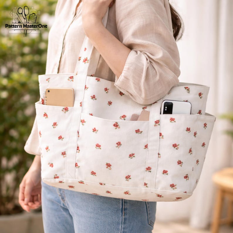 Multi Pockets Tote Bag Sewing Pattern PDF, Canvas Shopper Bag, Step by ...