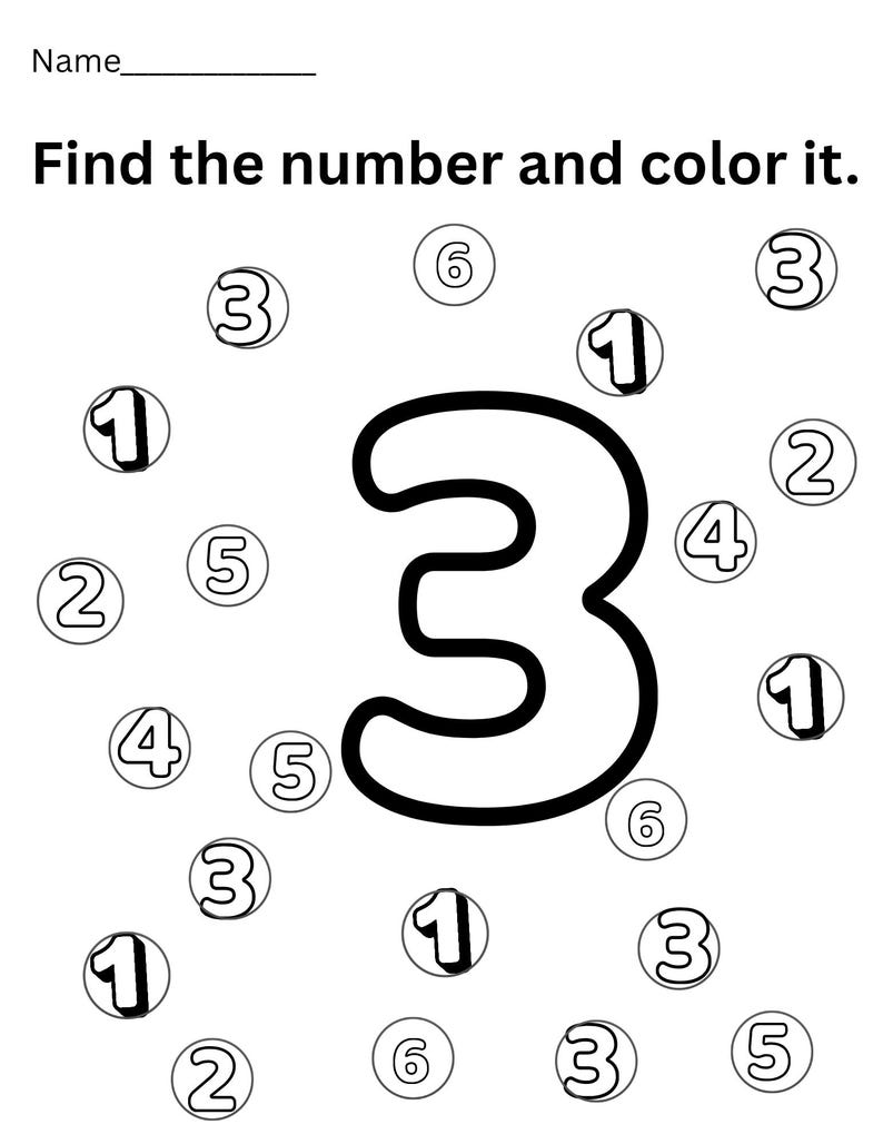 Find the Number 3| Kids Learning Game (digital Download) - Etsy