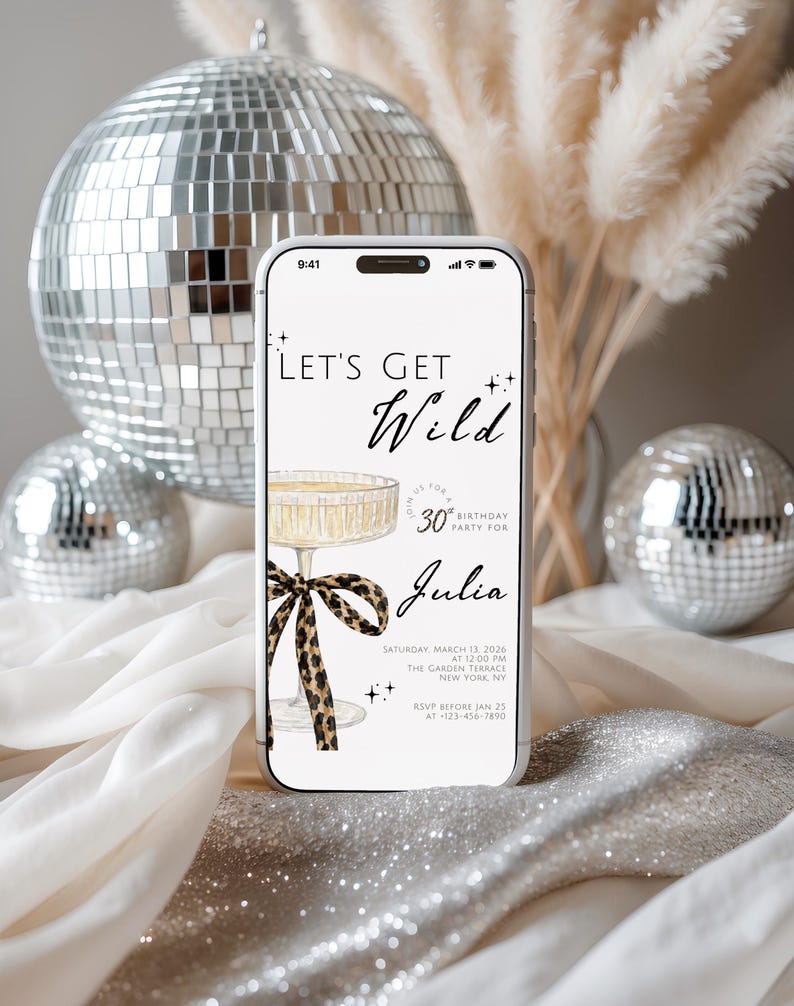 Let's Get Wild Birthday Invitation Template, Leopard Bow Champagne ...