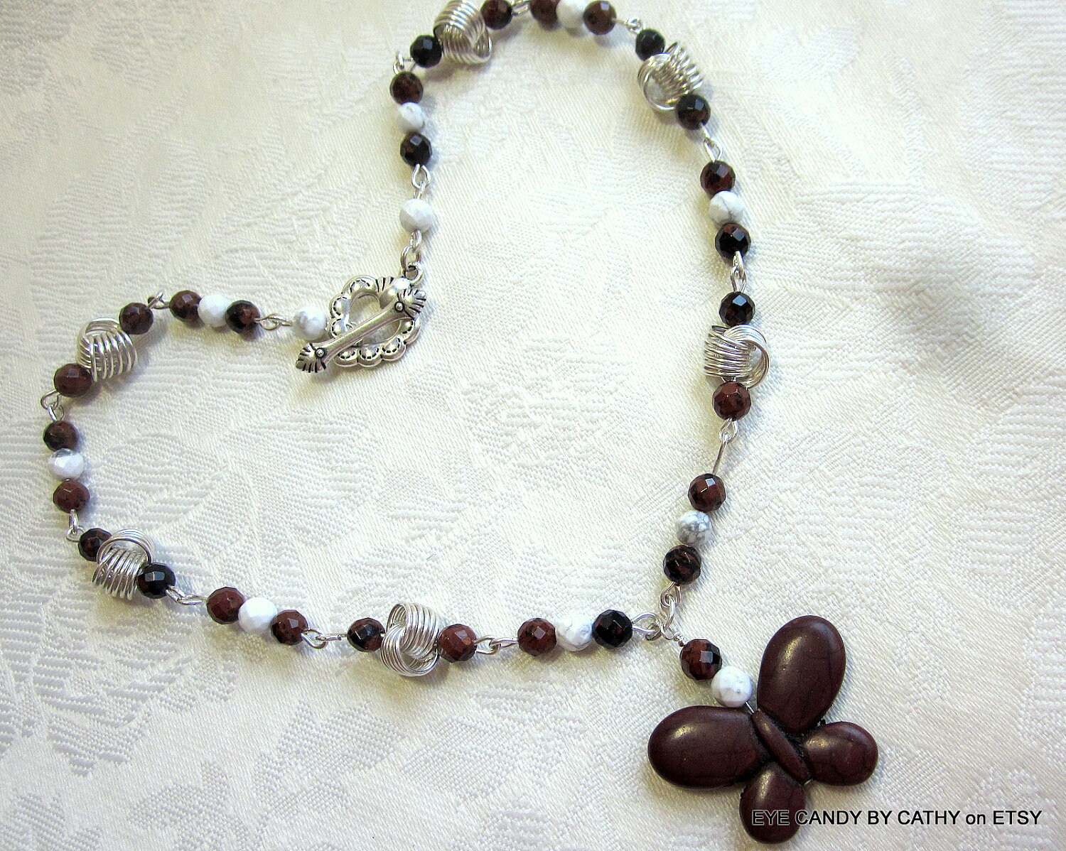Brown Butterfly Necklace Brown Black and White Beads With - Etsy