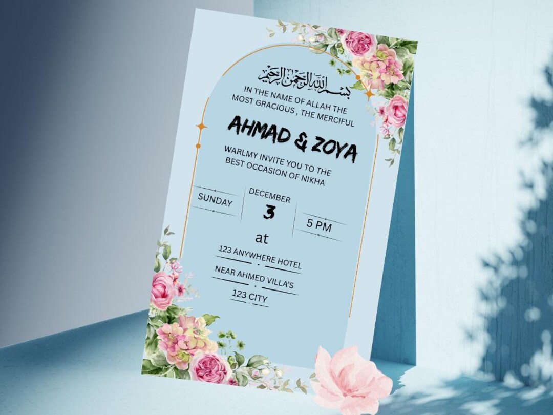 Elegant Nikah Invitation Template, Islamic Wedding, Canva Editable ...