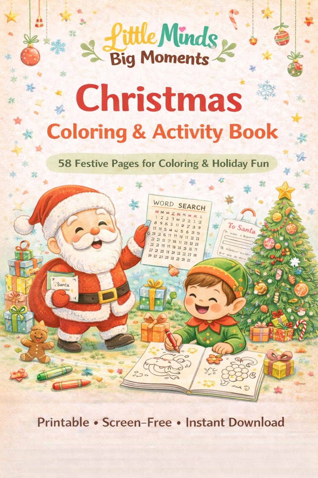 Christmas Coloring & Activity Book for Kids | 58 Pages of Holiday Fun ...