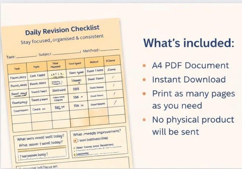 Daily Revision Checklist Printable PDF GCSE and A Level Study Planner ...