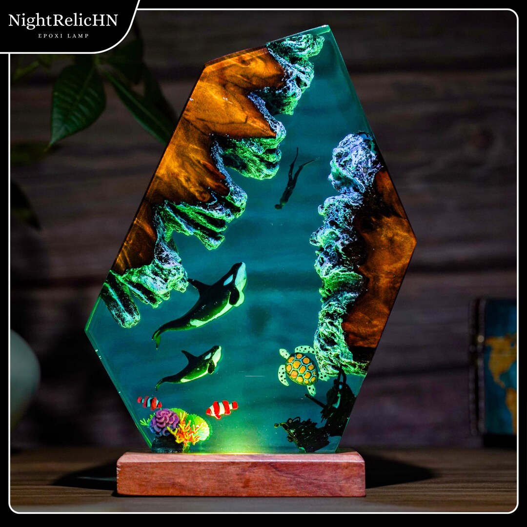 Handmade Orca Sea Turtle Resin Lamp – Ocean Diorama LED Night Light - Etsy